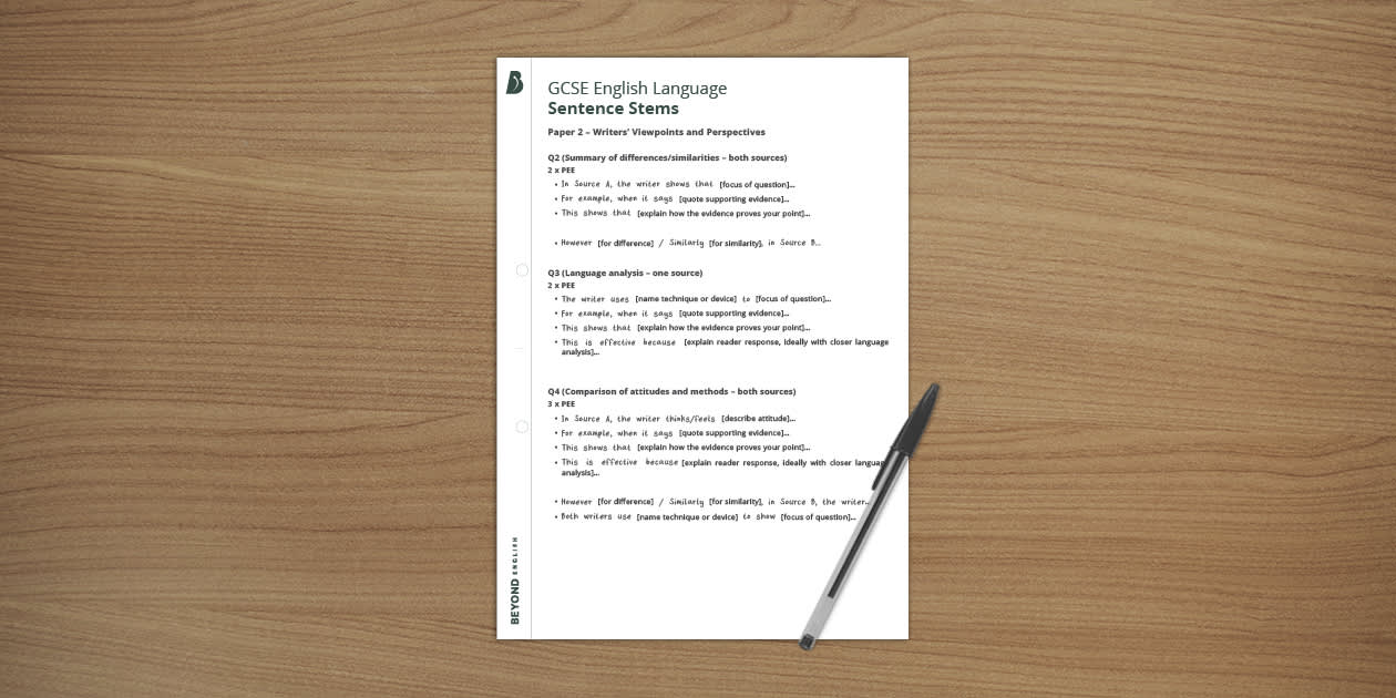 Sentence Stems - Paper 2 GCSE English Language - Twinkl