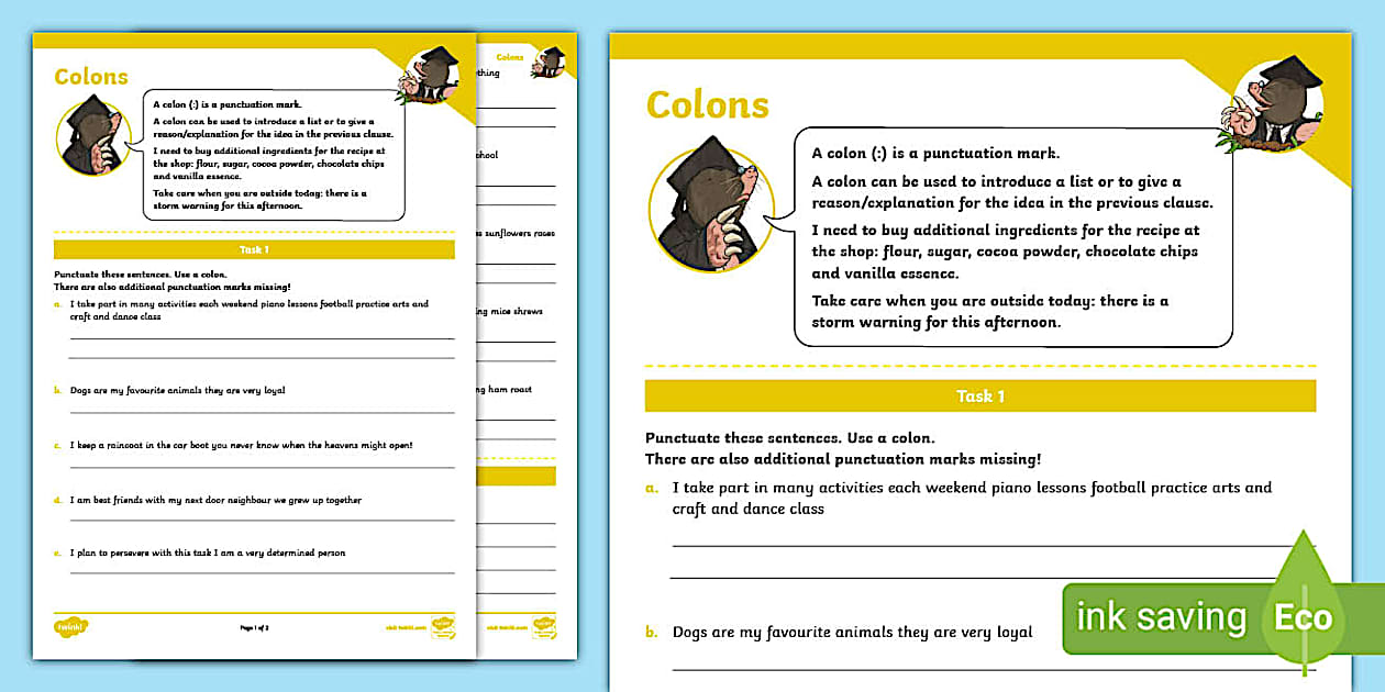 Colons Activity Sheets (teacher made) - Twinkl