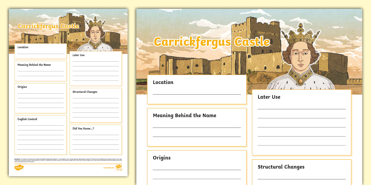 Carrickfergus Castle Fact File Template (teacher made)