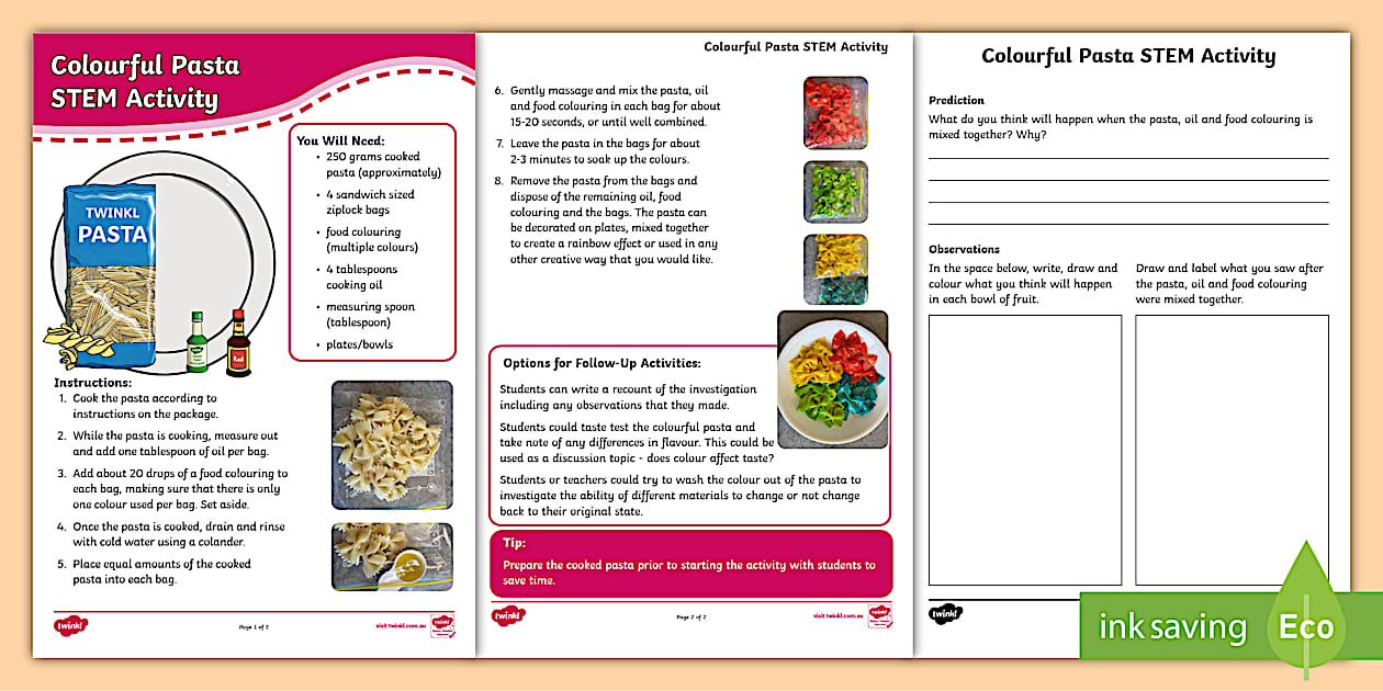 Colourful Pasta STEM Activity | F-2 Food and Materials