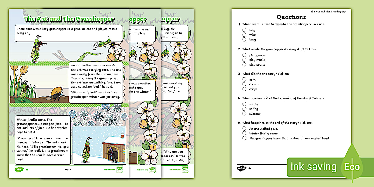 Ant and the Grasshopper | Reading Comprehension | Resources