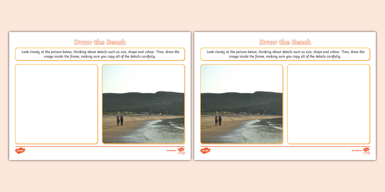 Draw the Beach Scene Worksheet (teacher made) - Twinkl