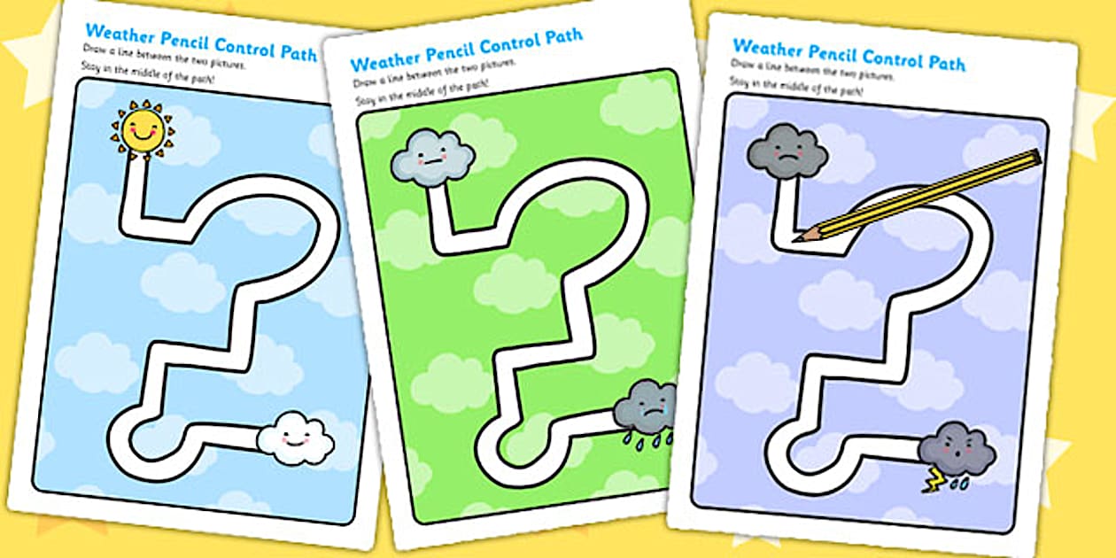 Weather Themed Pencil Control Path Worksheet - fine motor skills