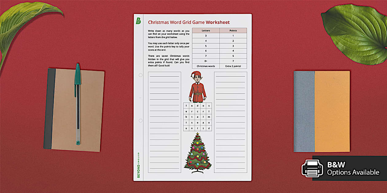 Christmas Word Grid Game for Years 7-8 (teacher made)