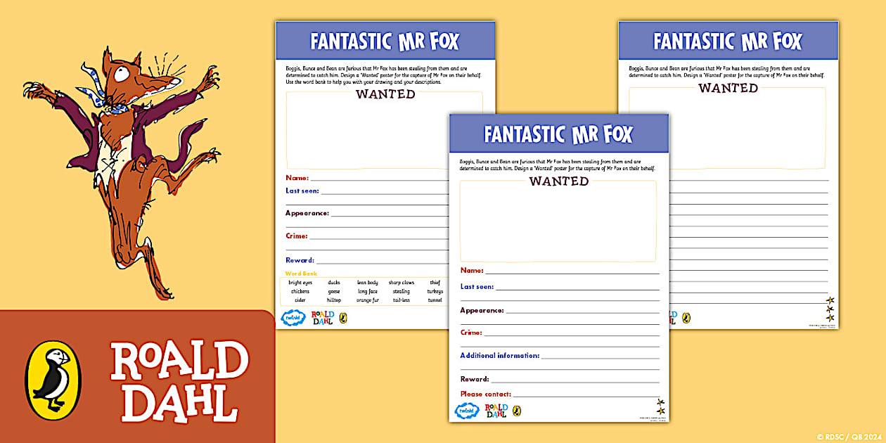 Fantastic Mr Fox Wanted Poster | Reading Activity | Twinkl