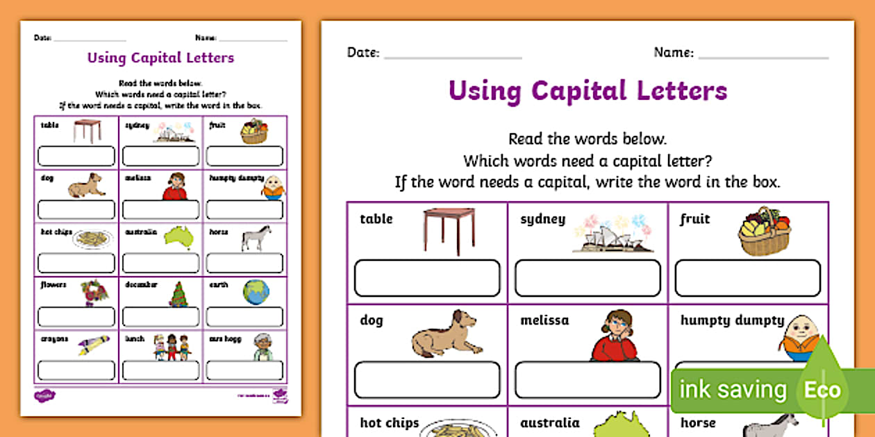 Using Capital Letters Worksheet (teacher made) - Twinkl