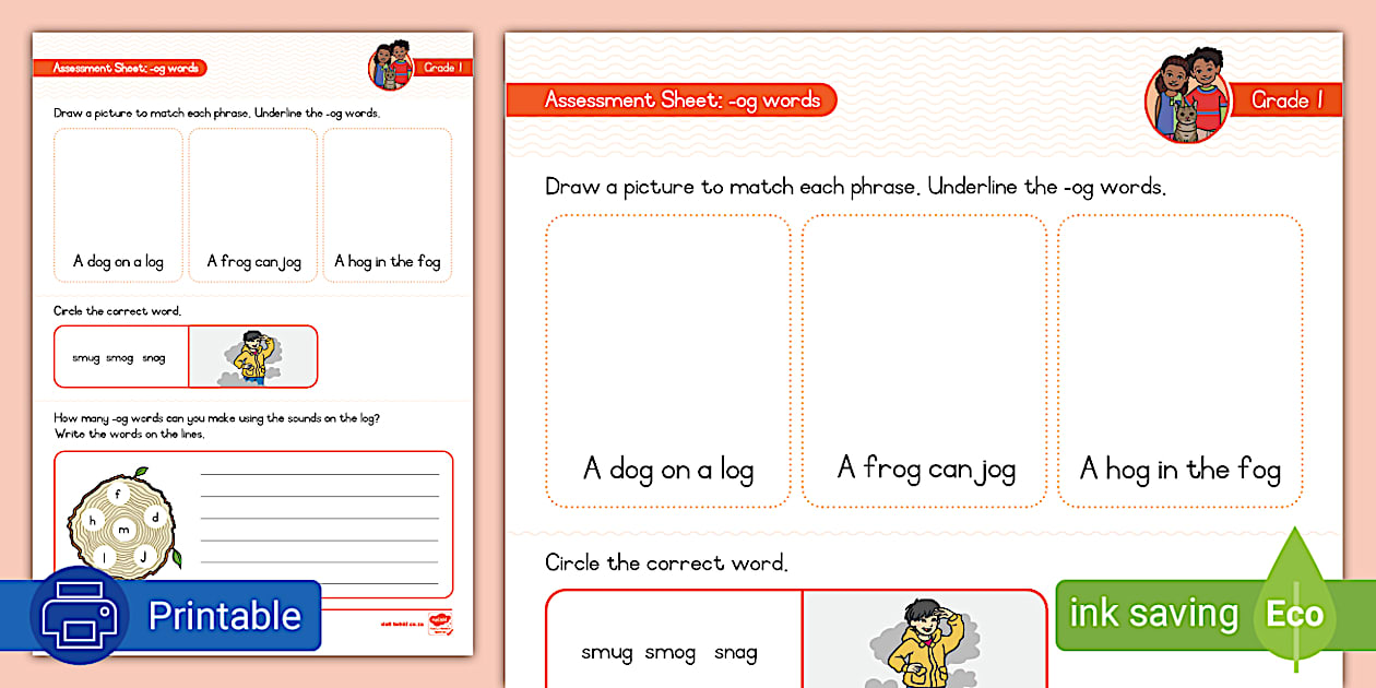 Grade 1 Phonics: -og Assessment Sheet (teacher made)