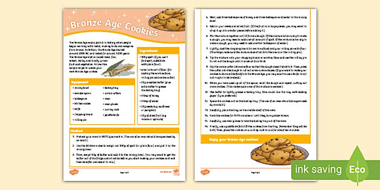 KS2 Bronze Age Cookie Recipe (teacher made) - Twinkl