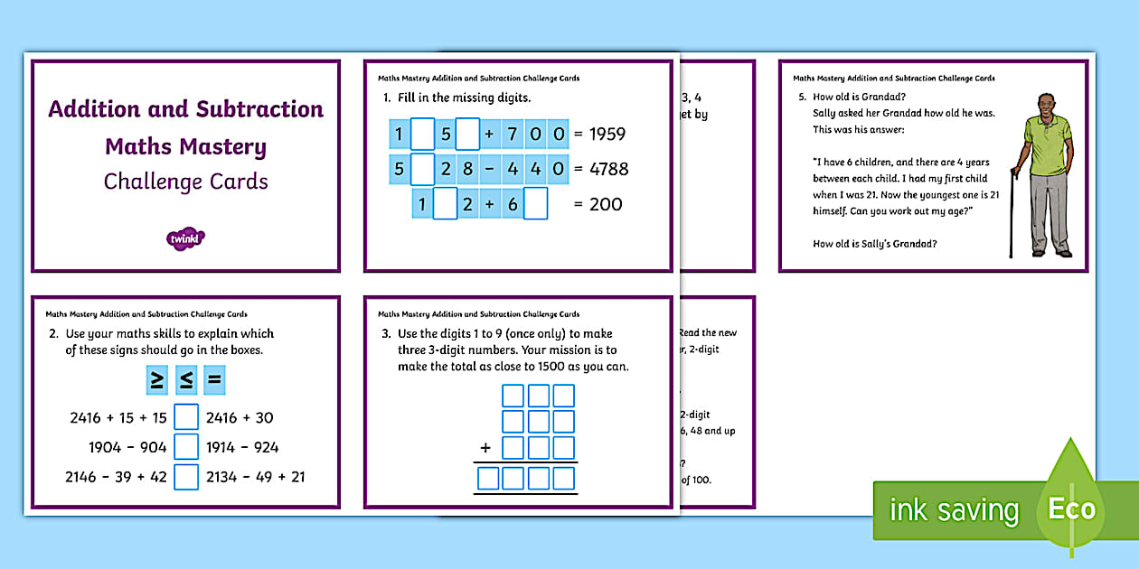 Year 4 Addition and Subtraction Challenge Cards - Twinkl