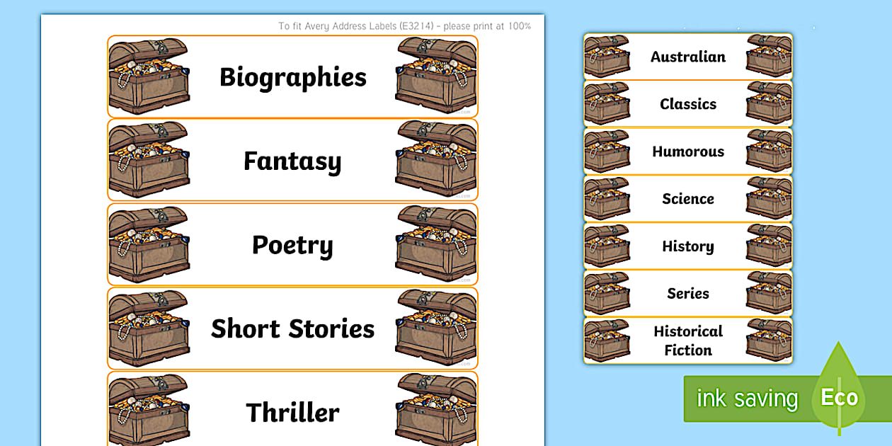 Find Your Treasure Book Labels (Hecho por educadores)