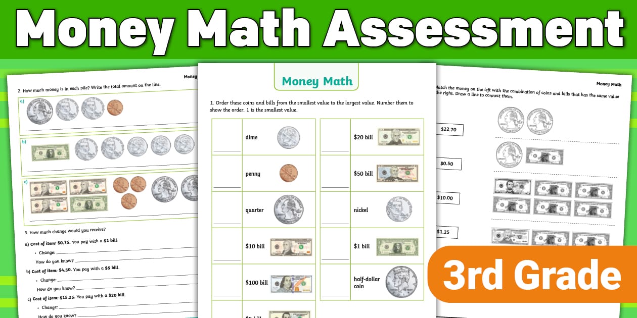 Third Grade Money Math Assessment