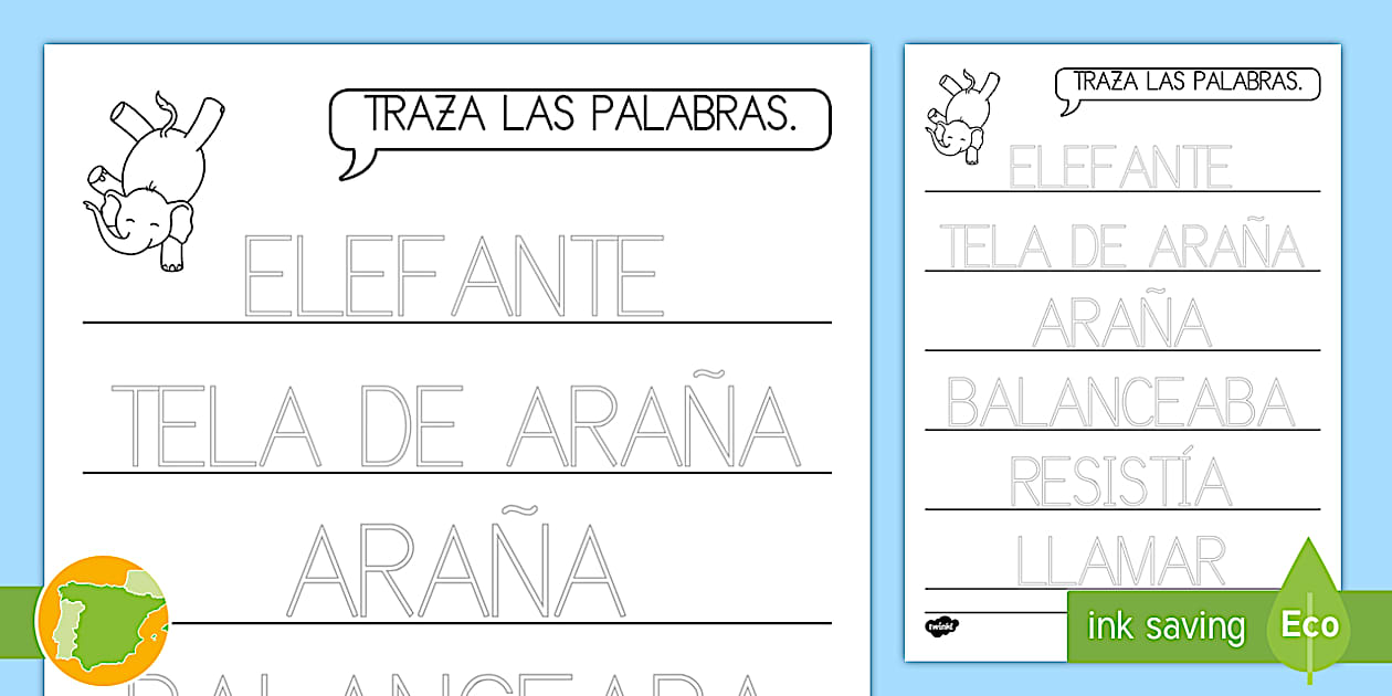 Ficha de actividad: Traza las palabras - Un elefante se balanceaba