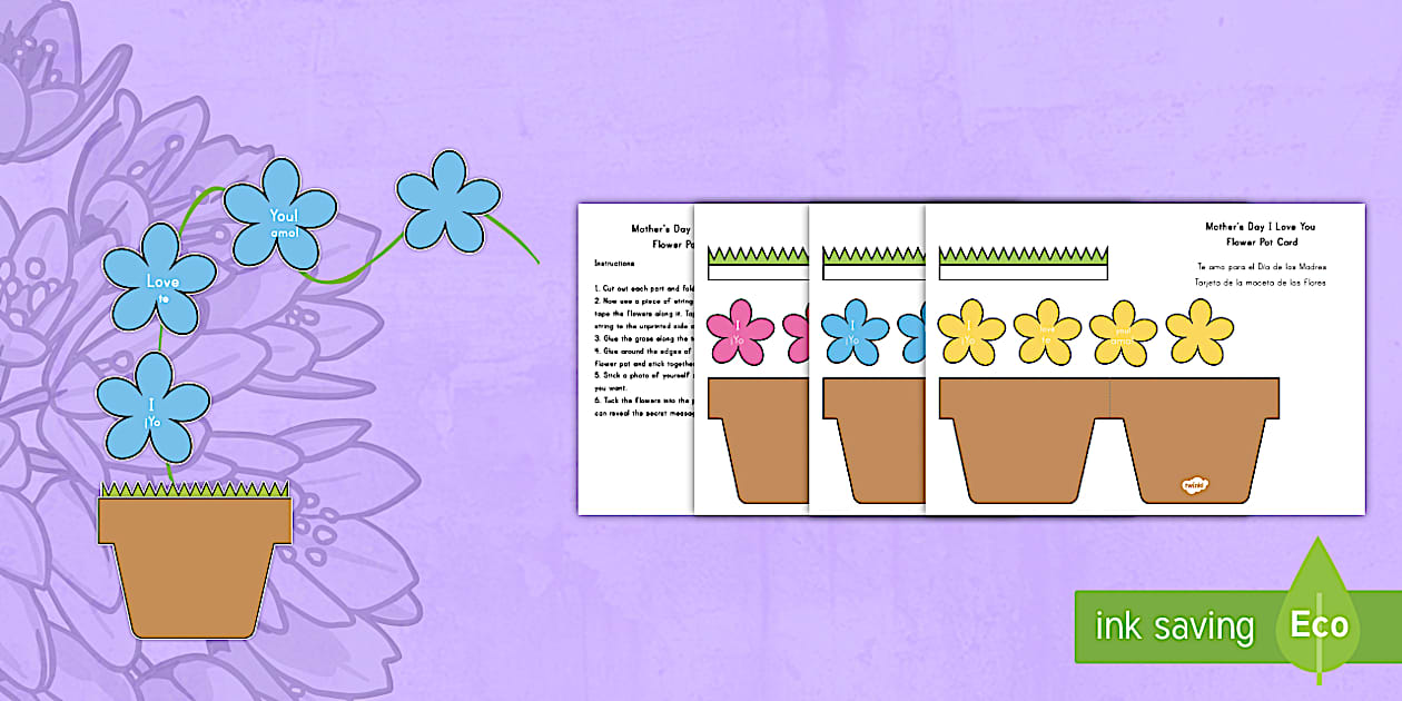 Mother's Day Craft: Flowers in Pot Card US English/Spanish (Latin ...