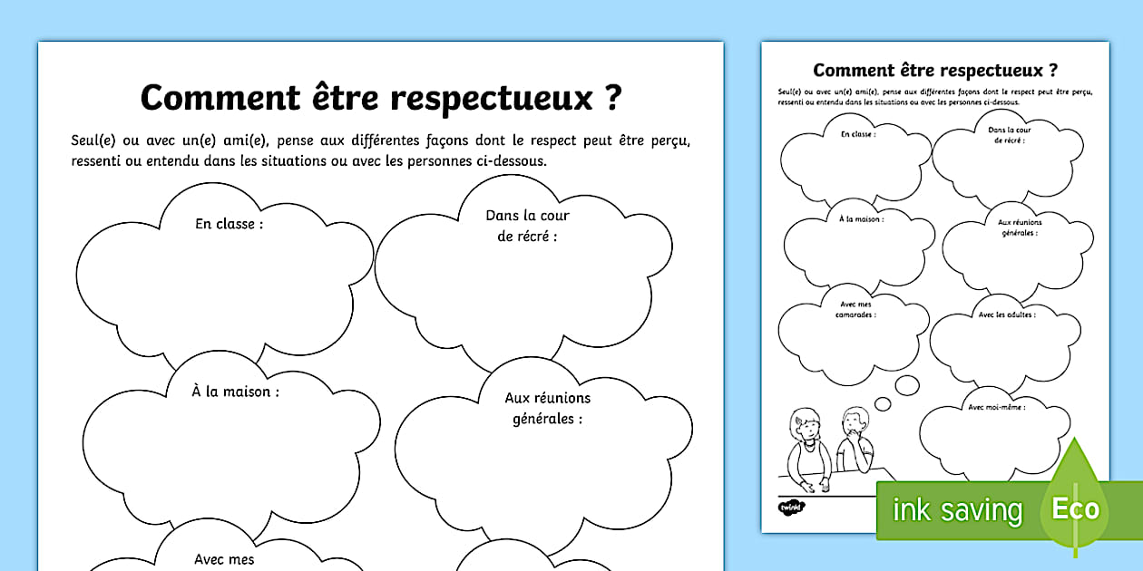 Feuille d'activités : Le respect (teacher made) - Twinkl