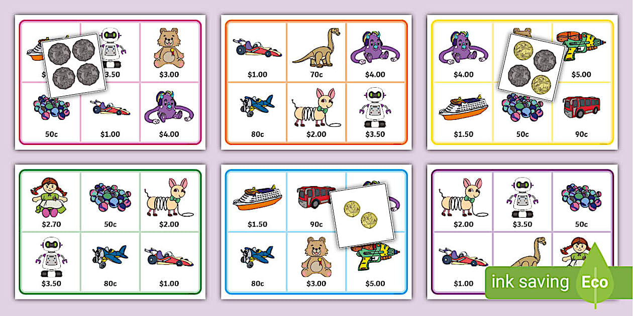 Toy Shop Bingo up to 5 Dollars Activity Pack (teacher made)