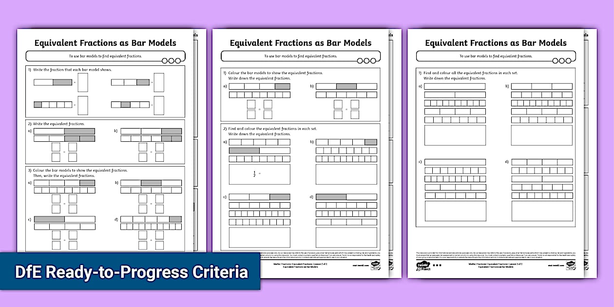 👉 Equivalent Fractions as Bar Models Differentiated Maths Worksheets