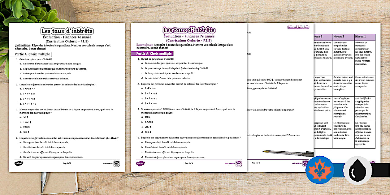 Interest Rates Quiz French (Hecho por educadores) - Twinkl