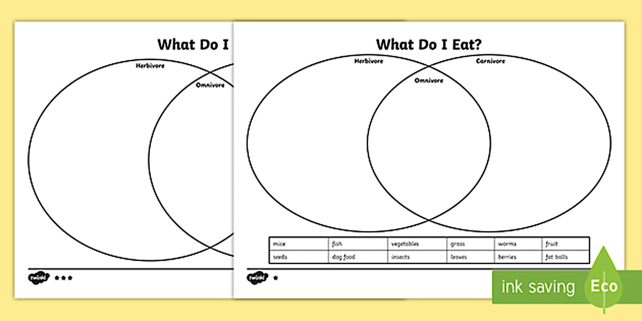 Carnivore Omnivore and Herbivore Venn Diagram Worksheet - venn