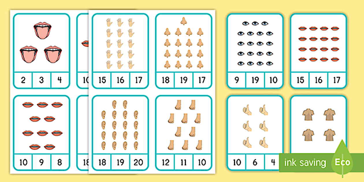 Editable Body Parts Counting to 20 Clip Cards (teacher made)