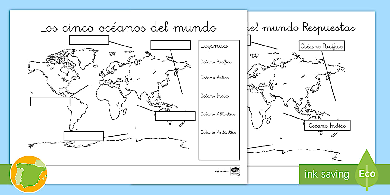 Ficha de actividad: Los cinco océanos del mundo - Twinkl