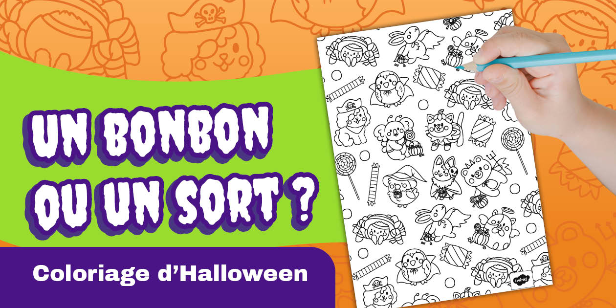 Feuille de coloriage : Animaux d'Halloween - Un bonbon ou un sort