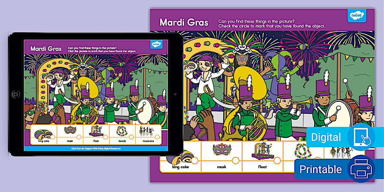 Mardi Gras Visual Search Activity for Kids | Twinkl USA