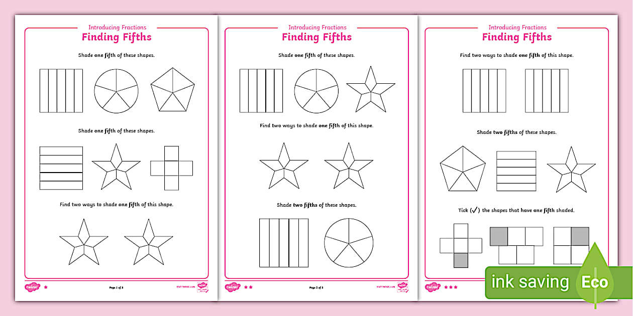 Introduction to Fractions - Finding Fifths Activity Sheets