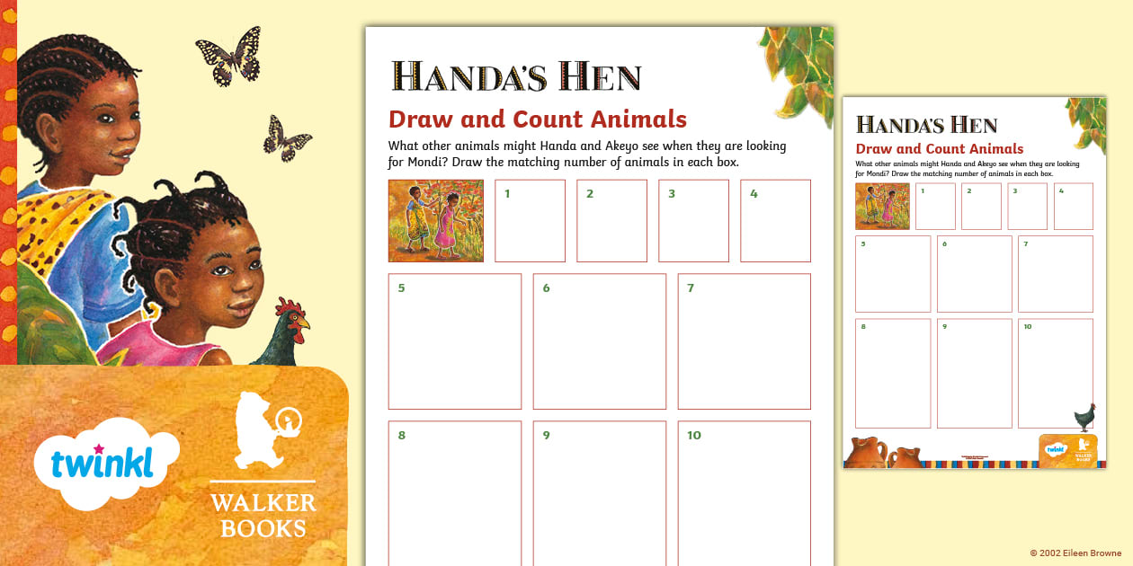 FREE! - Handa's Hen: Draw and Count Animals Activity Sheet - Twinkl