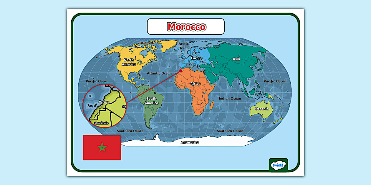 Morocco on a Map Display Poster