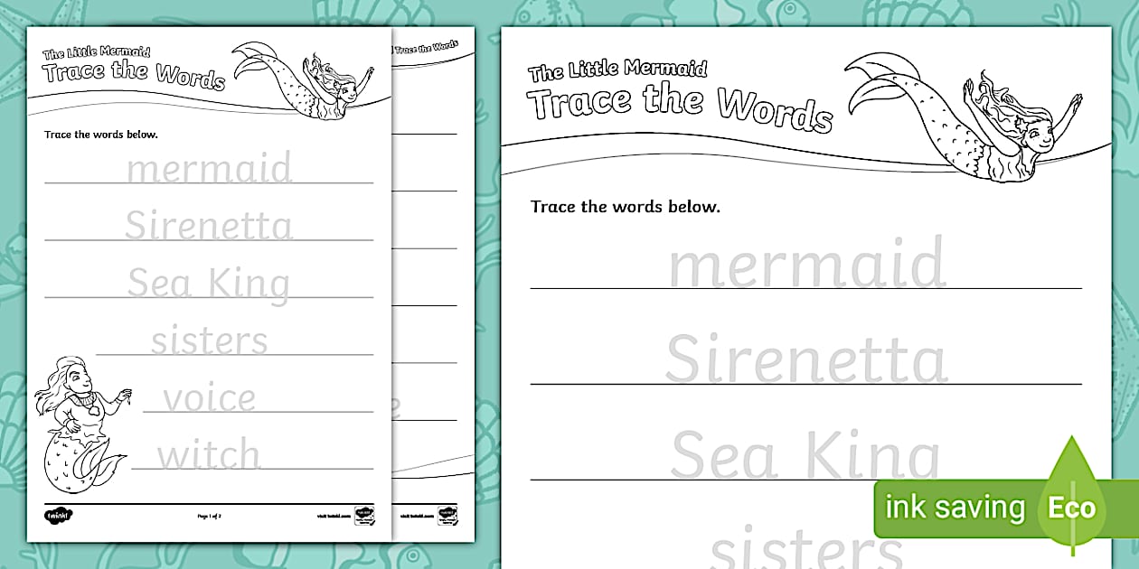 The Little Mermaid Worksheets - Trace the Words - Twinkl