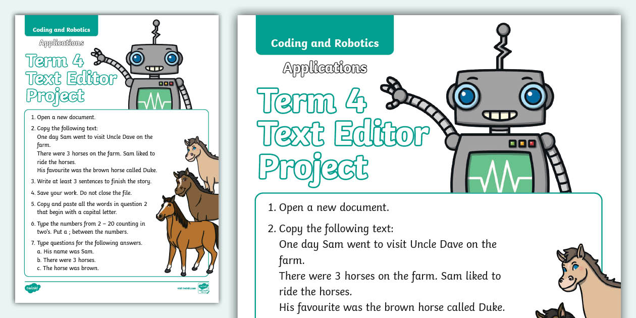 Robotics and Coding Term 4 Text Editor Project - Twinkl