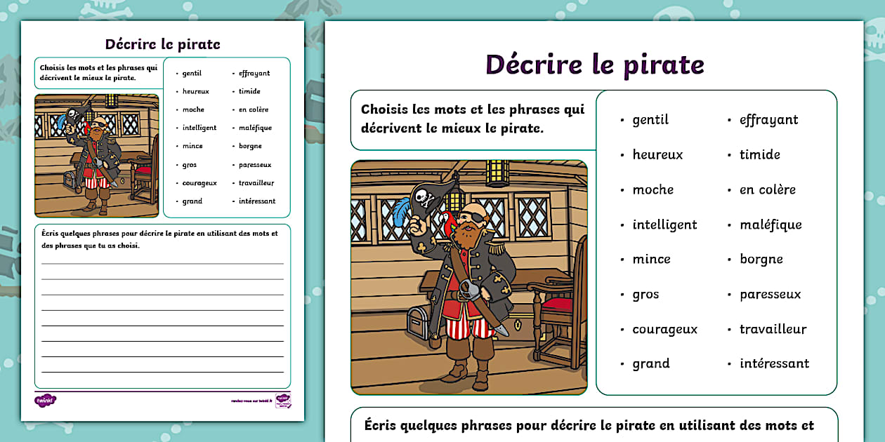 Feuille de travail : Décrire le pirate (teacher made)