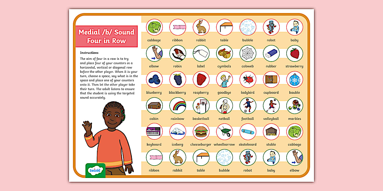 Medial /b/ Sound Four in a Row (teacher made) - Twinkl