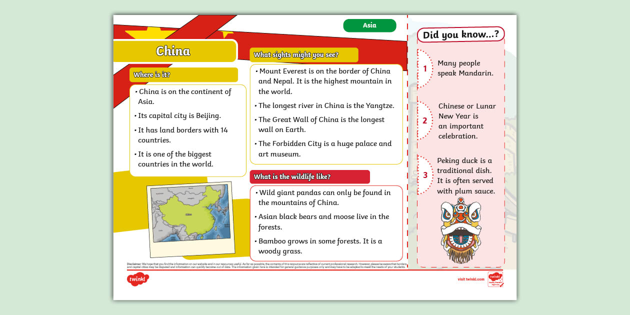 KS1 China Fact File - Geography (teacher made) - Twinkl