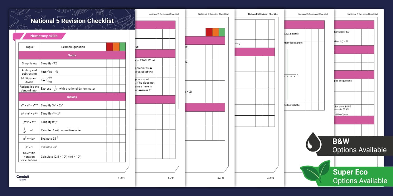 National 5 Maths Checklist | Mathematics Revision - Twinkl