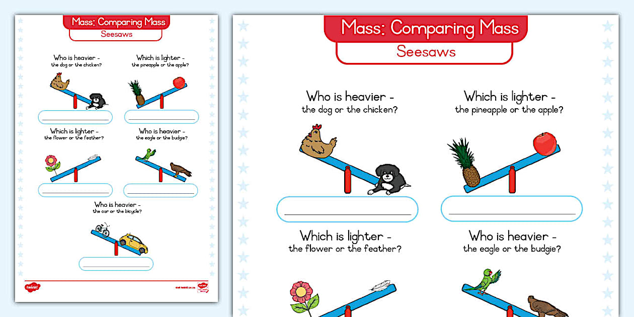 Grade R Maths Mass: Comparing Mass - Seesaws - Twinkl