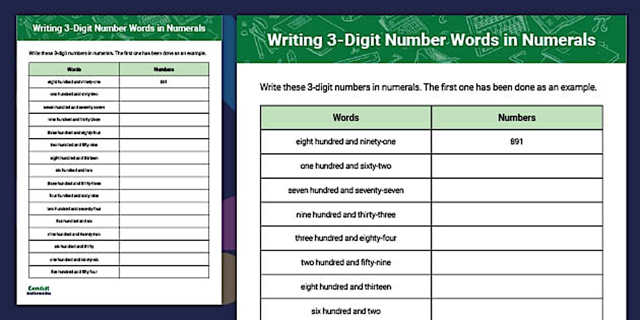 Reinforcing Number Words: Writing 3-Digit Numbers Activity