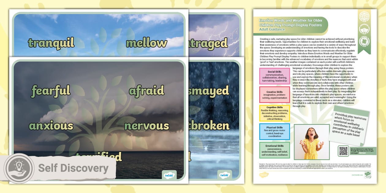 Emotion Words and Weather Older Children Play Prompt Posters