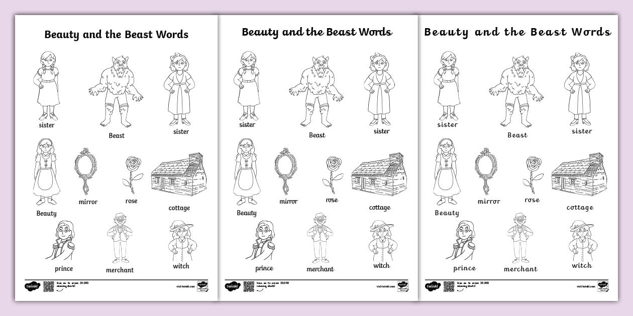 Beauty and the Beast Words Colouring Sheet (teacher made)