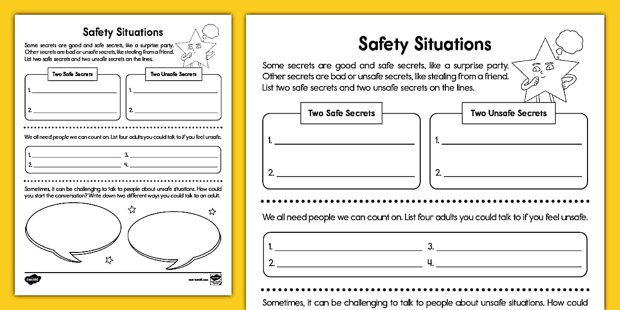 Safety Awareness Worksheet for K-2nd Grade
