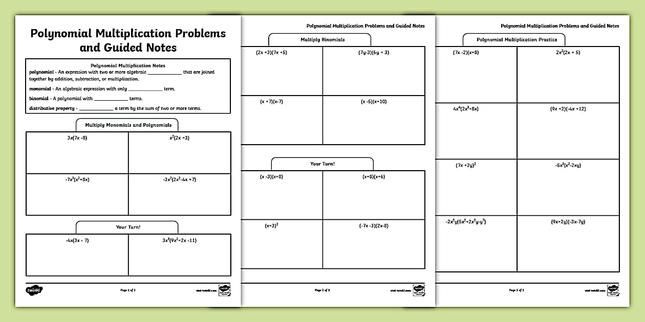 Multiplying Polynomials Worksheet | Resource | Twinkl USA