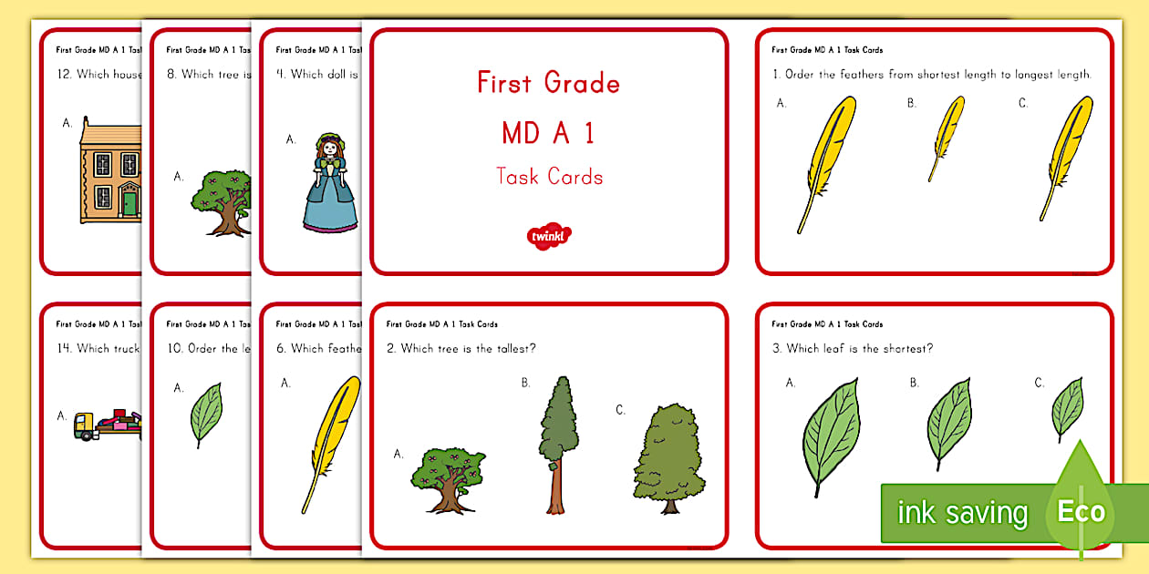 Common Core First Grade Math MD A 1 Task Cards - Twinkl