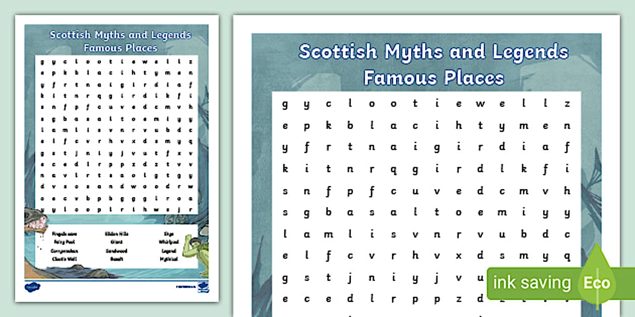 Scottish Myths and Legends Famous Places Word Search