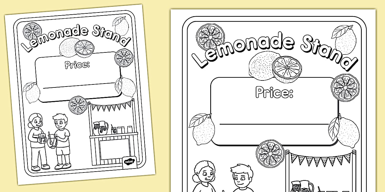 Lemonade Stand Prices Colouring Display Poster - Twinkl