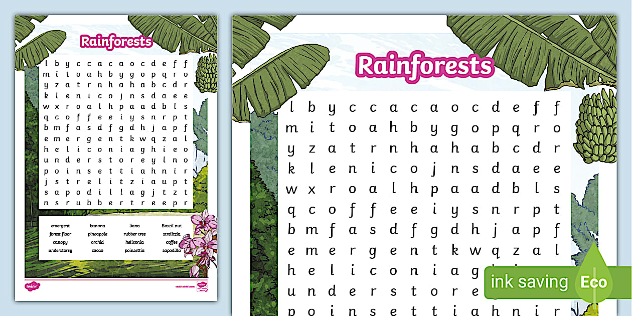 Rainforests Word Search - KS2 - Plants and Trees - Habitat