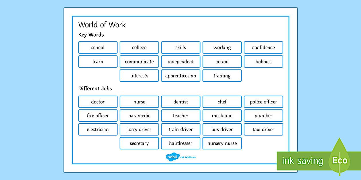 World of Work Word Mat (teacher made) - Twinkl