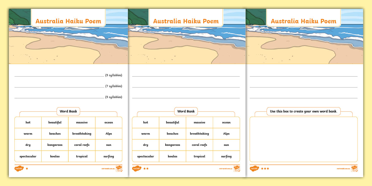 Australia Haiku Poem Differentiated Worksheets - Twinkl