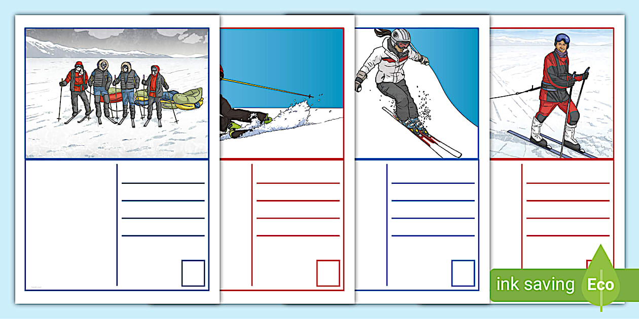 Skiing Postcards (teacher made) - Twinkl
