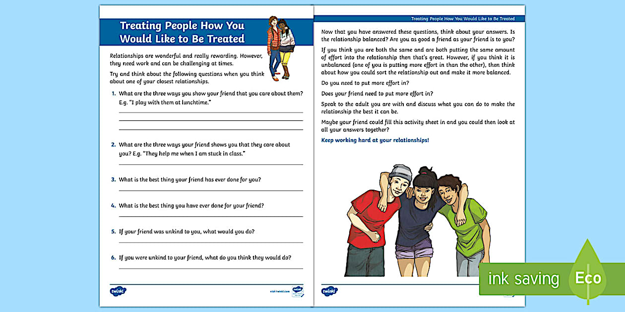 Treating People How You Would Like to Be Treated Worksheet / Worksheet