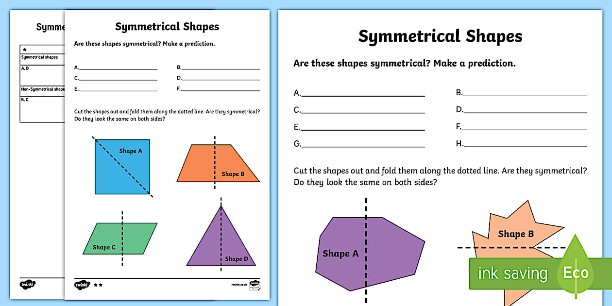 Symmetrical Shapes Worksheets - Primary Resource - Twinkl
